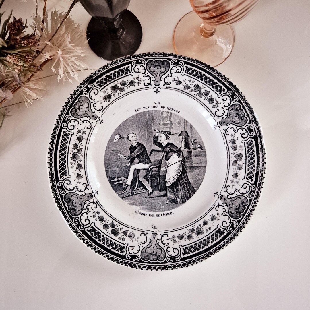 Set of 3 Earthenware Talking Plates, Creil and Montereau. "the ...