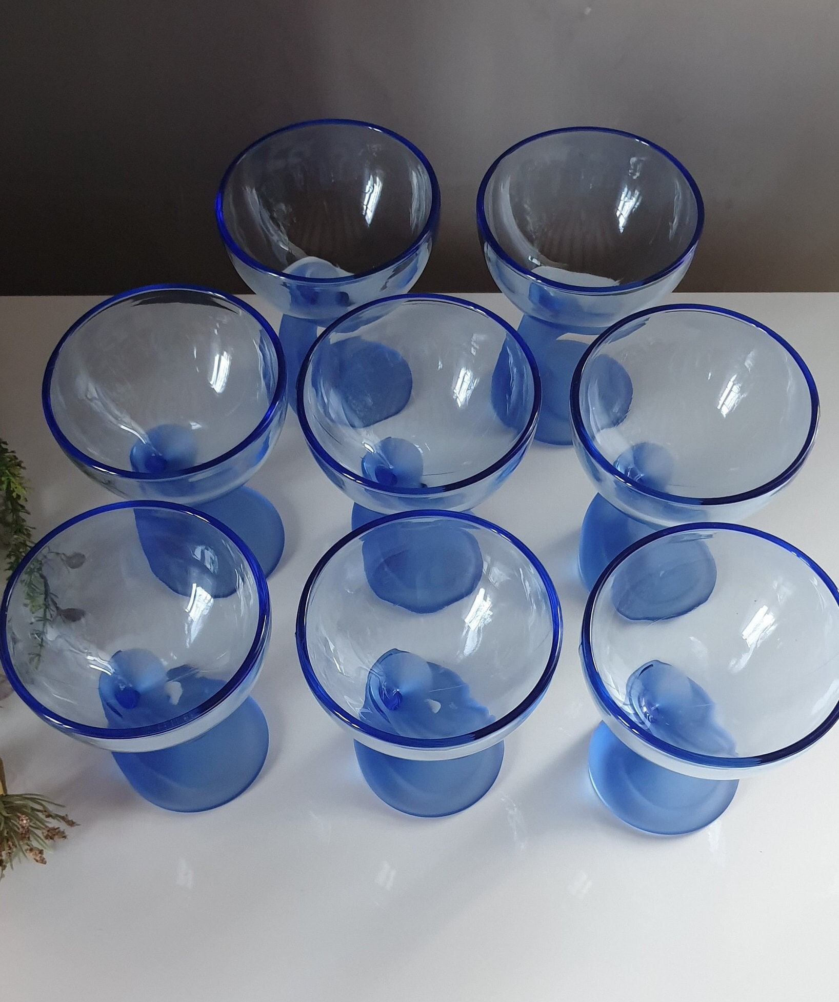 8 Vintage Bormioli Rocco Design Glass Ice Cream Cups in Cobalt Blue ...