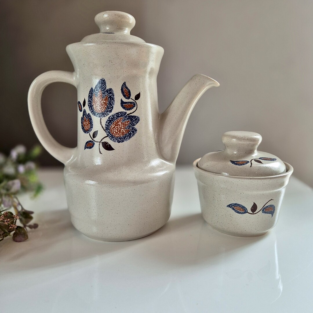 Teapot, Coffee Pot, and Sugar Bowl, Saint Clément France Earthenware ...