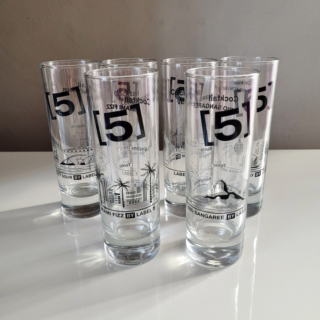6 Vintage Label 5 Collector Glasses 22 Cl / 7.4 Oz. Collection of 6 ...