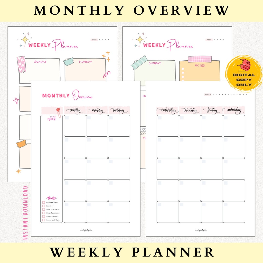 MONTHLY OVERVIEW CALENDAR - Etsy