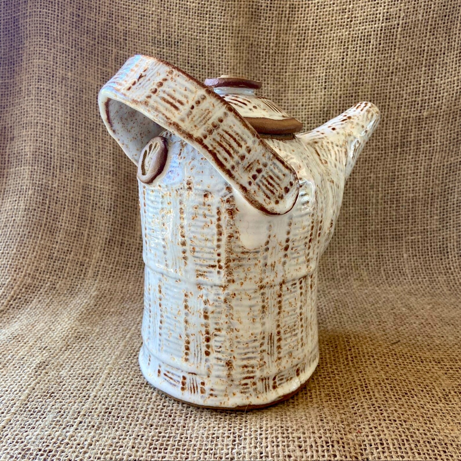 Hand-built Stoneware Textured Teapot With White Glaze, 42 Fluid Ounce ...