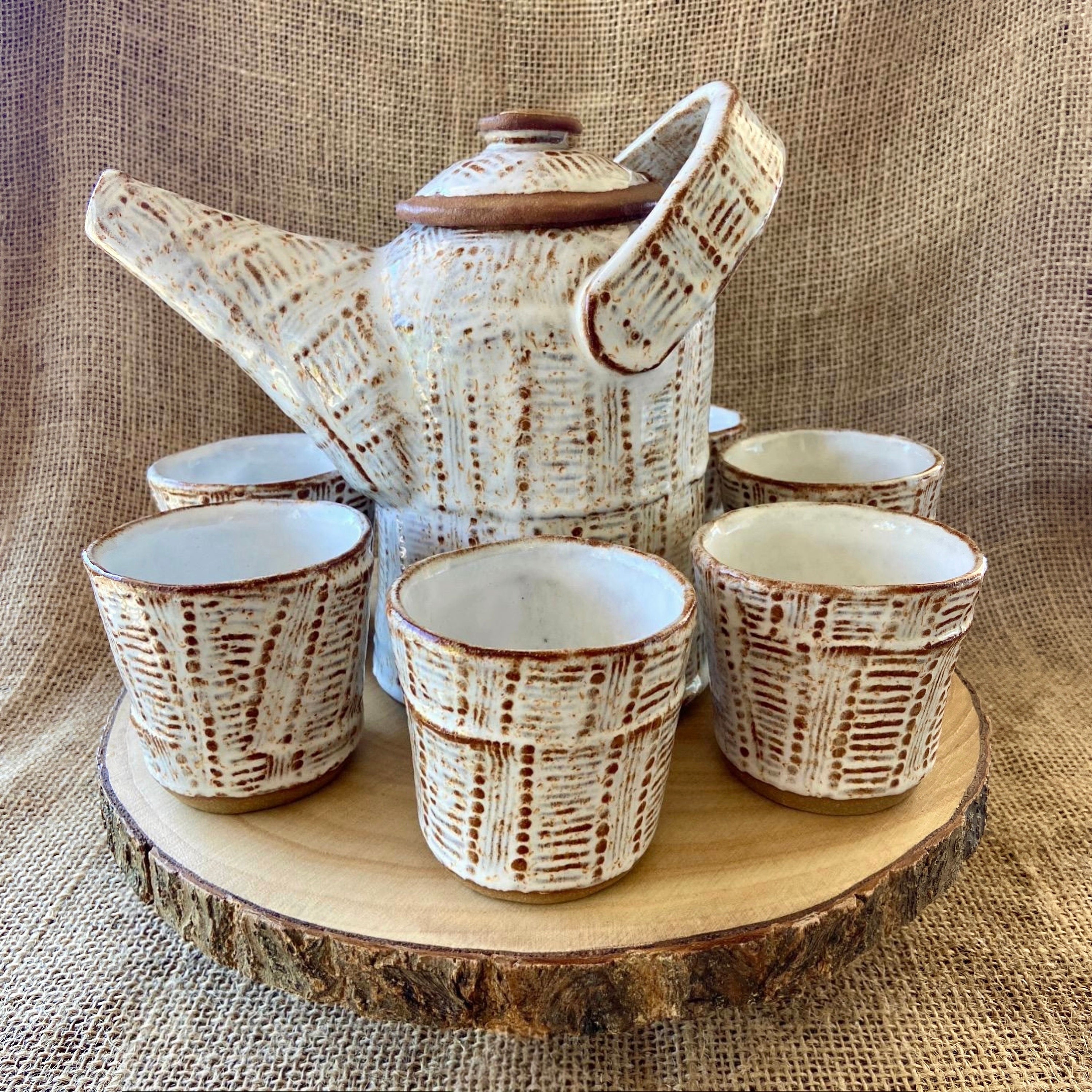 Hand-built Stoneware Textured Teapot With White Glaze, 42 Fluid Ounce ...