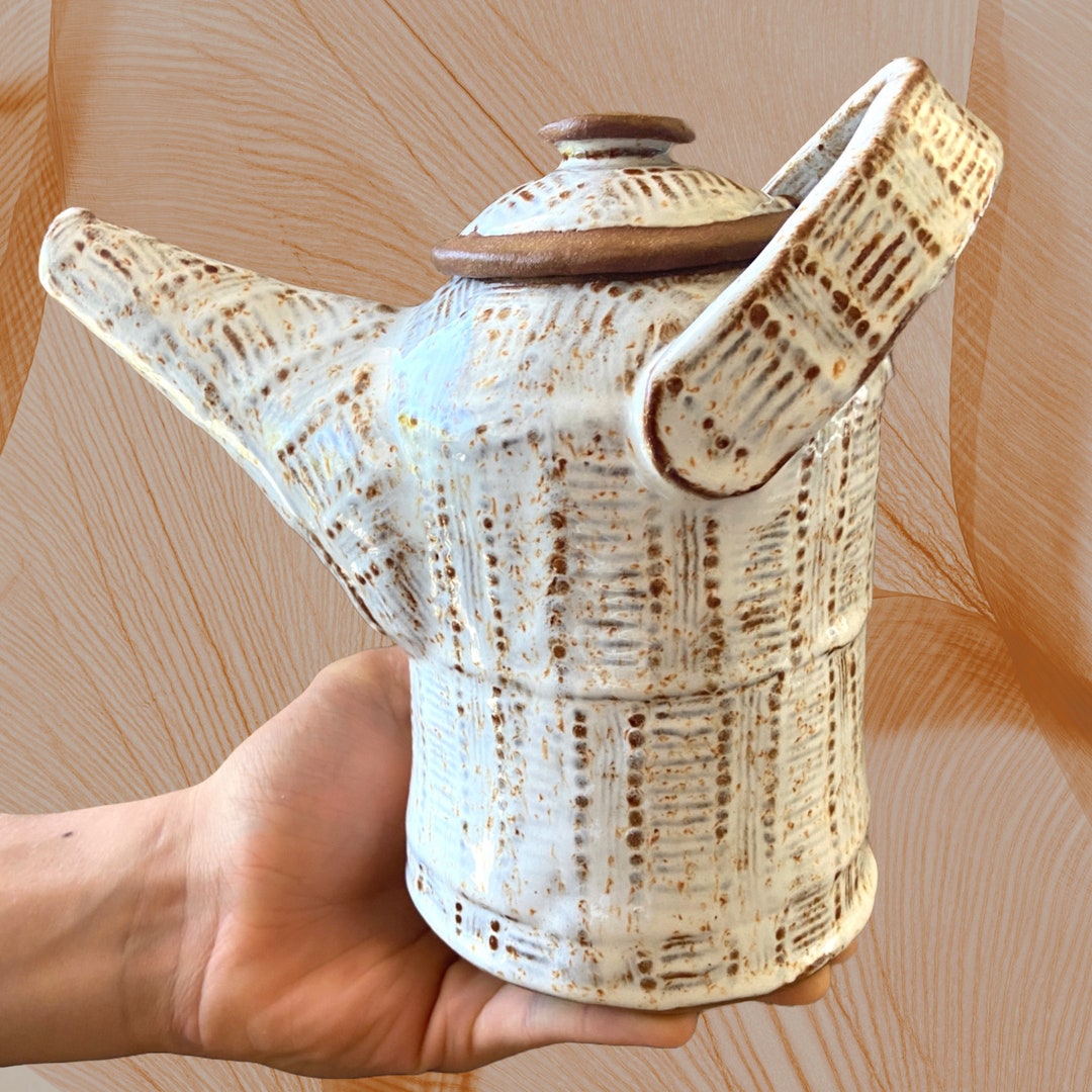 Hand-built Stoneware Textured Teapot With White Glaze, 42 Fluid Ounce ...