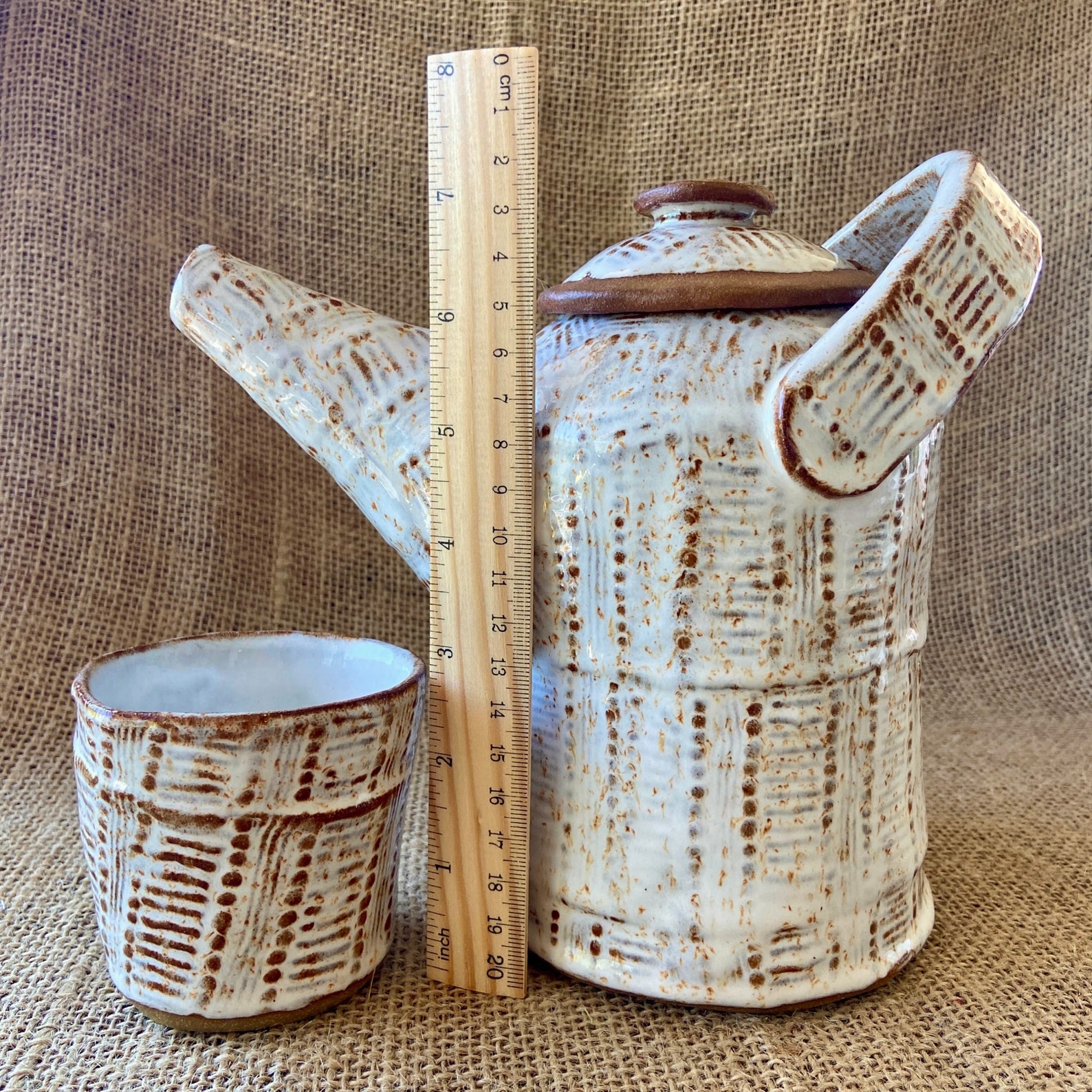 Hand-built Stoneware Textured Teapot With White Glaze, 42 Fluid Ounce ...