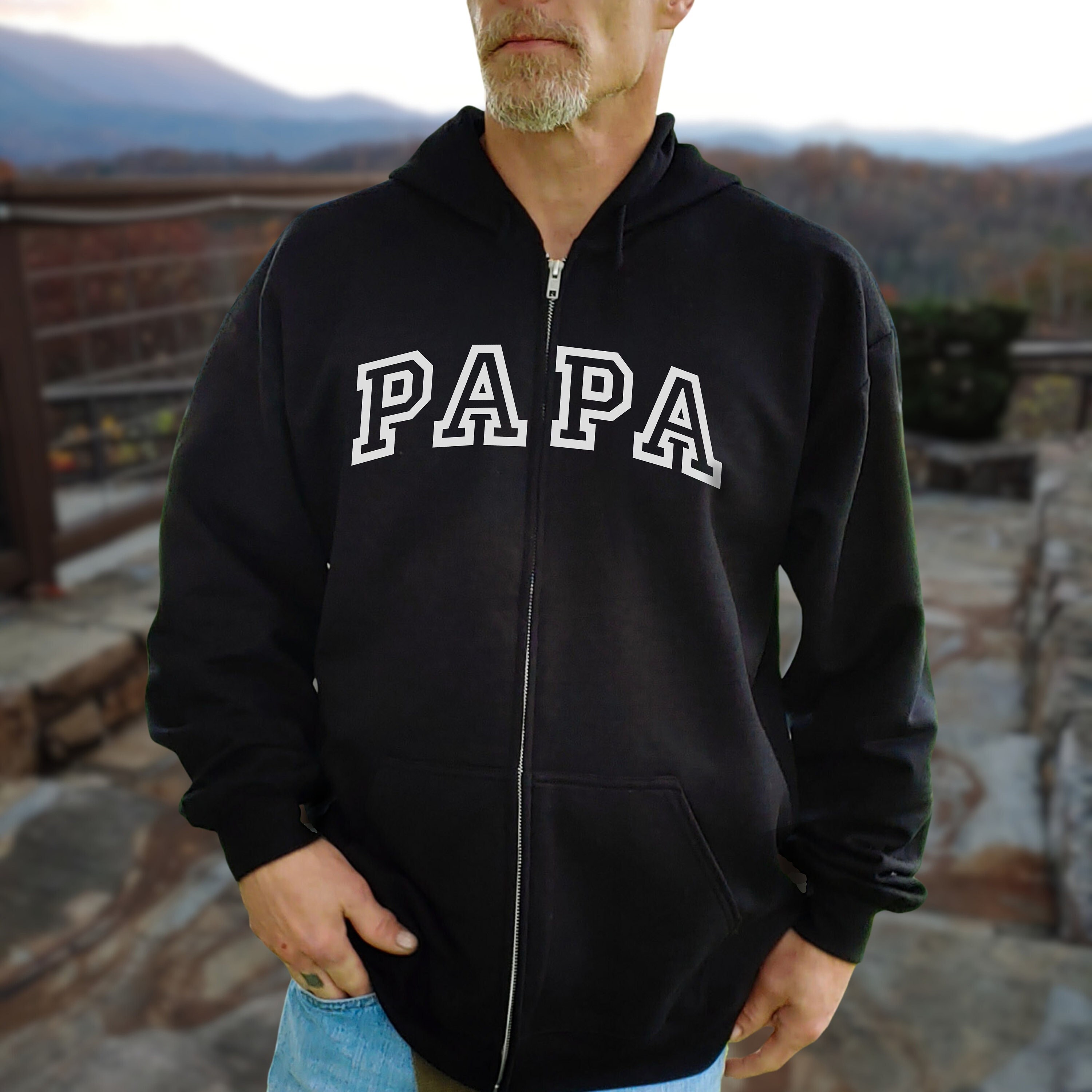 Varsity Papa Full Zip up Hoodie, Grandpa Papa Collegiate Zip-up ...