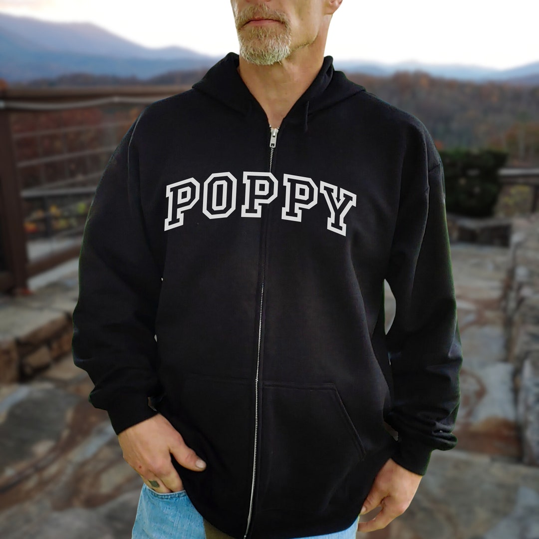 Varsity Poppy Full Zip up Hoodie, Grandpa Poppy Collegiate Zip-up ...