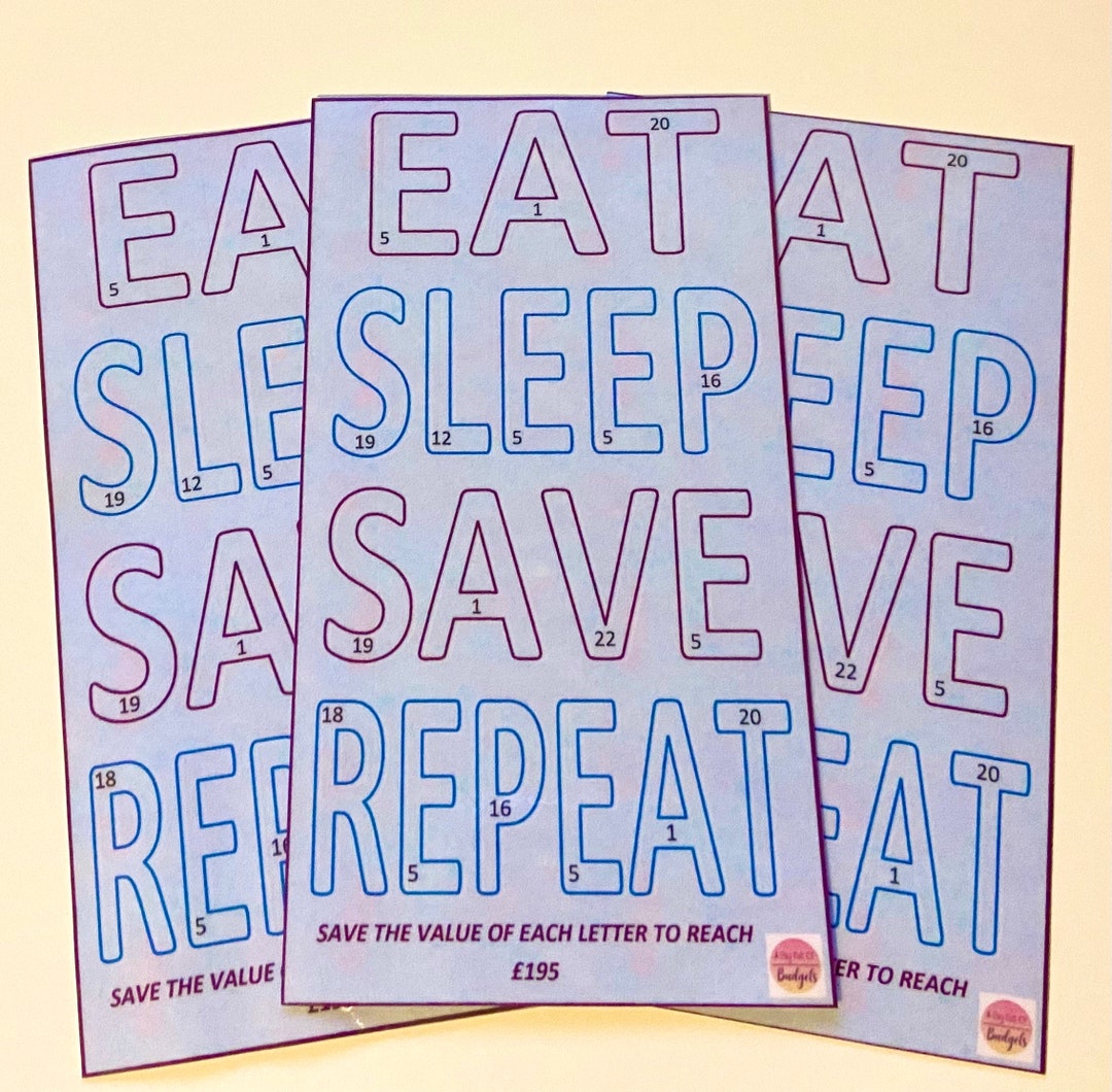 Eat, Sleep, Save, Repeat Savings Challenge 195 or 100 - Etsy UK