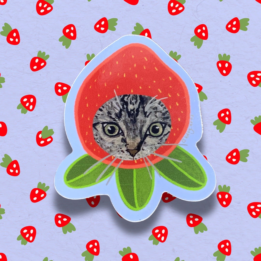 Strawberry Cat Sticker | Cute Stickers - Etsy