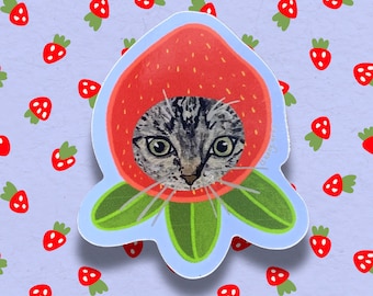 Strawberry Cat Sticker Strawberry Loaf Holographic Sticker Cute Cat ...