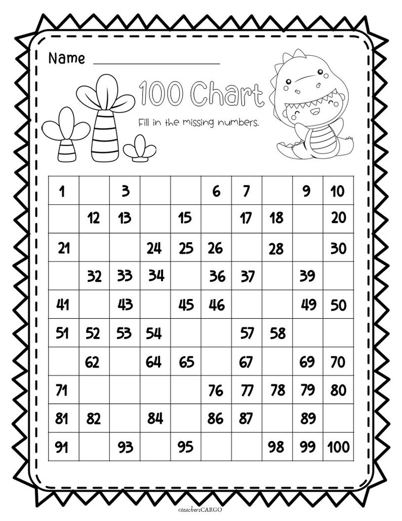 100 Chart Fill in the Missing Numbers numbers 1 to 100 Printable Math ...