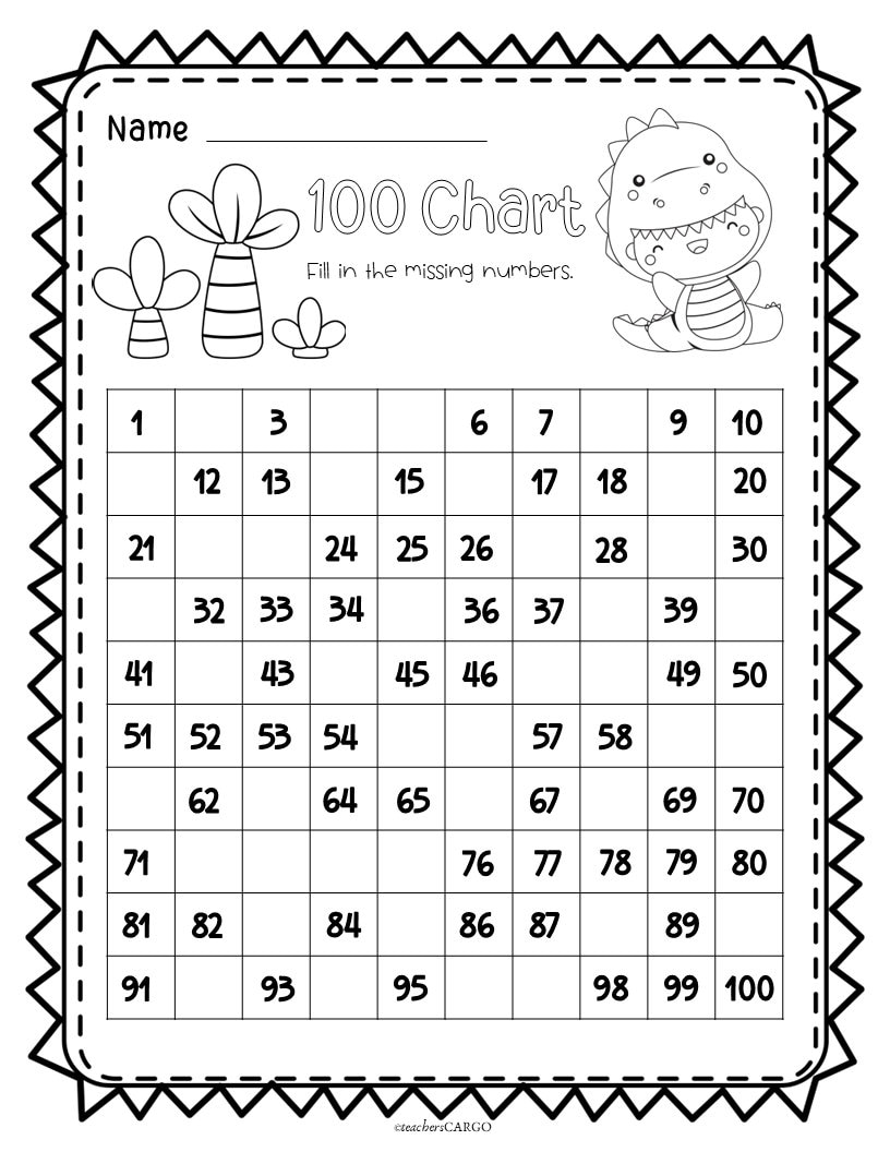 100 Chart Fill in the Missing Numbers numbers 1 to 100 Printable Math ...