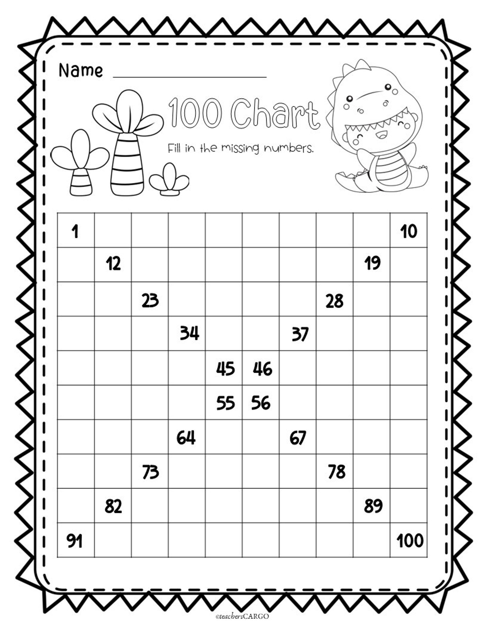 100 Chart Fill in the Missing Numbers numbers 1 to 100 Printable Math ...