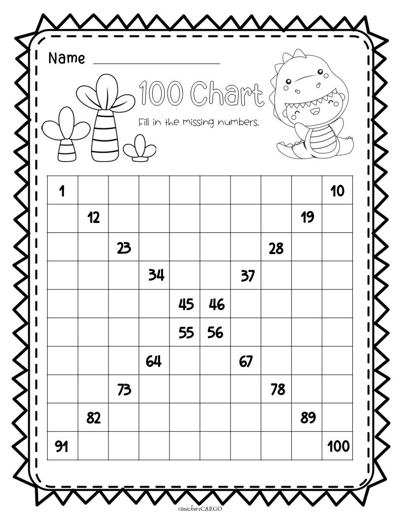 100 Chart Fill in the Missing Numbers numbers 1 to 100 Printable Math ...