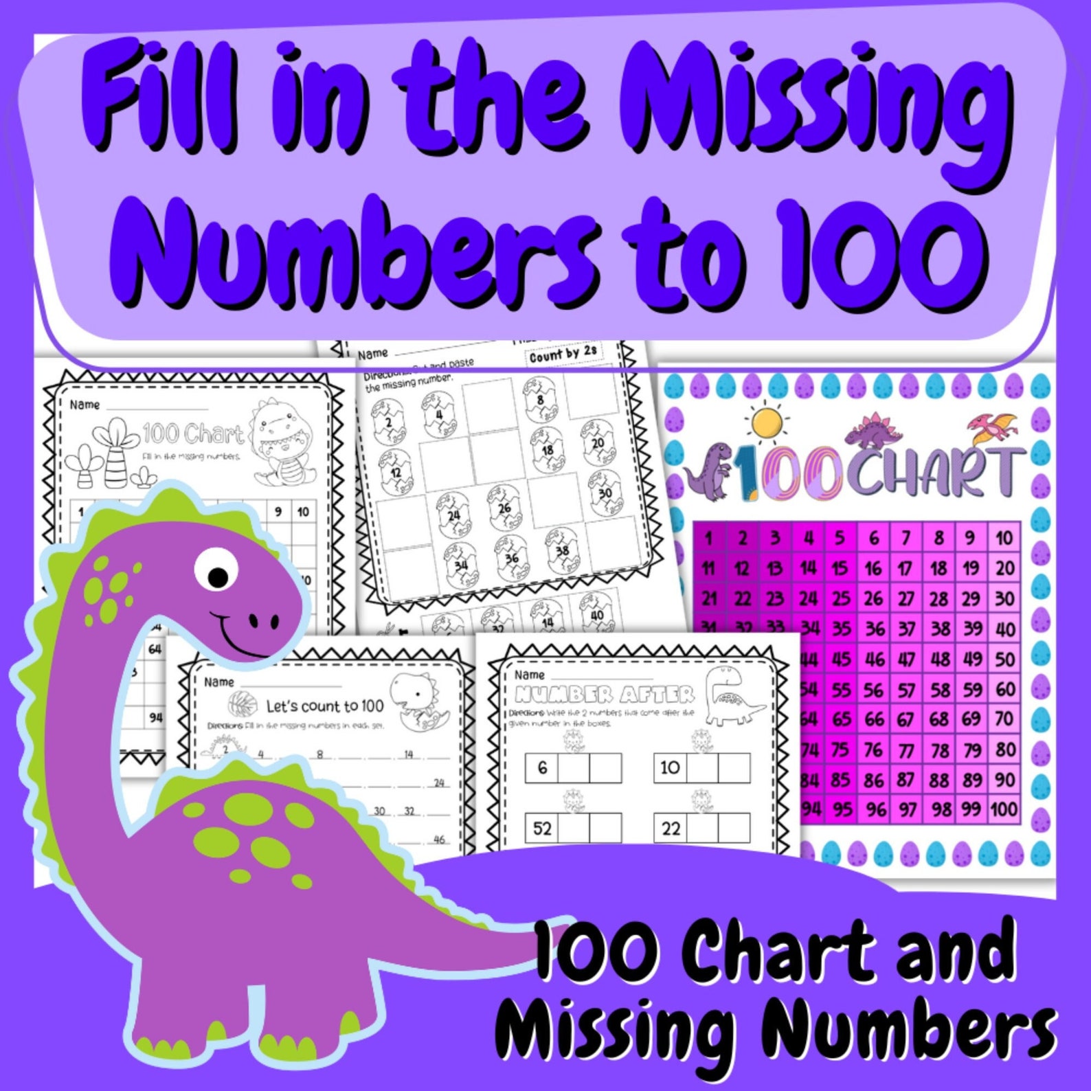 100 Chart Fill in the Missing Numbers numbers 1 to 100 Printable Math ...