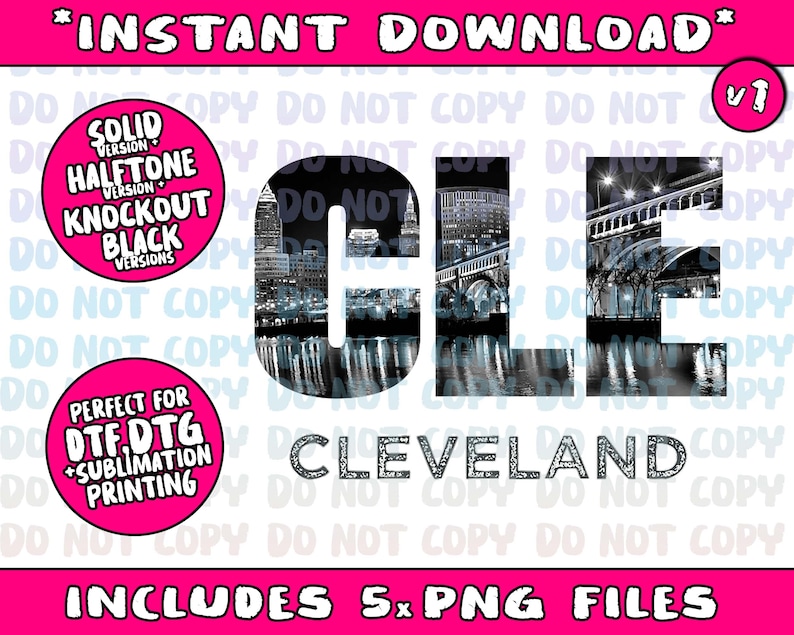 CLE the Land Night Downtown Cleveland Skyline Art Ohio Gifts Png Bundle ...