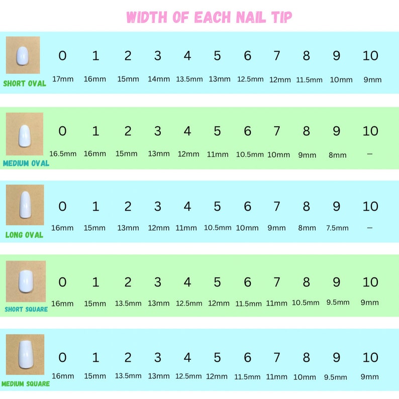 Press on Nail Sizing Kit: Multiple Shapes - Etsy