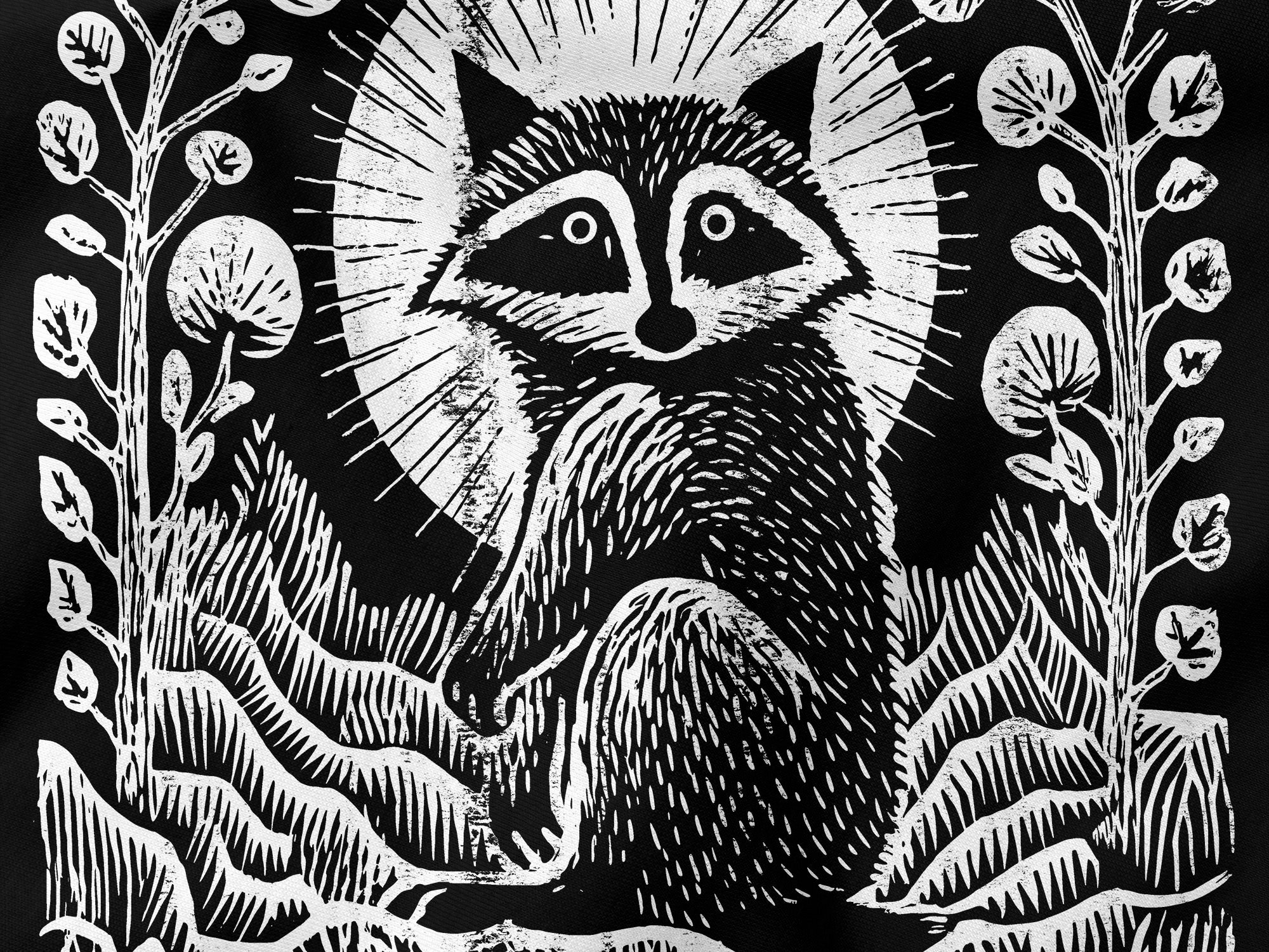 Raccoon Moon T-shirt, Linocut Design, Cute Animal Tee, Unisex Cotton ...