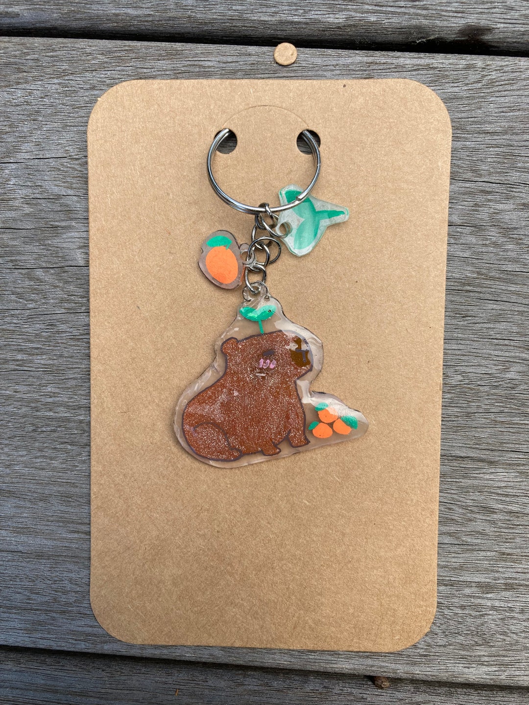 Capybara and Oranges Keychain Capybara With Sprout on Head Homemade - Etsy