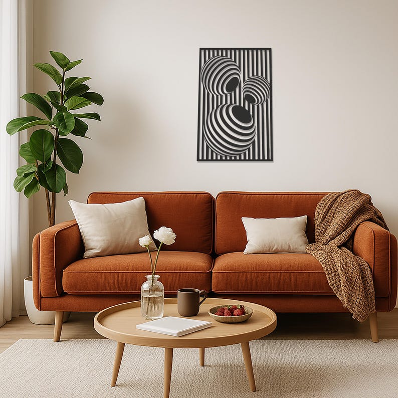 3D Optical Illusion Metal Wall Art, Geometric Abstract Panel, Modern ...