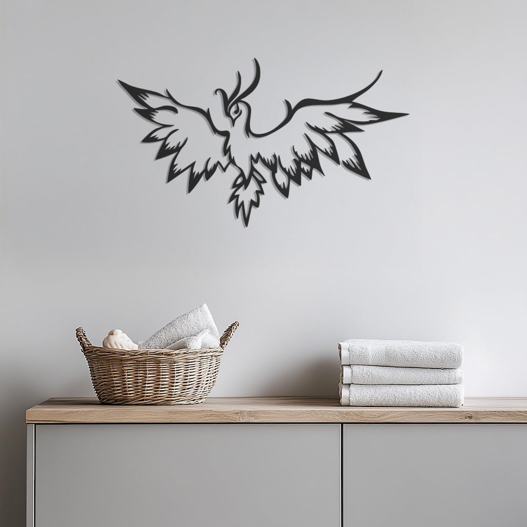 Phoenix Metal Wall Art,flying Firebird Silhouette Decor for Living Room ...