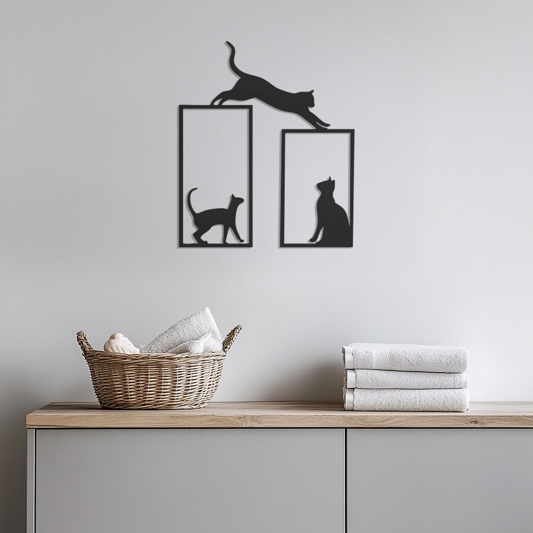 Cat Metal Wall Art Set, Minimalist Cat Wall Decor, Kitty Lover Gift, 3 ...