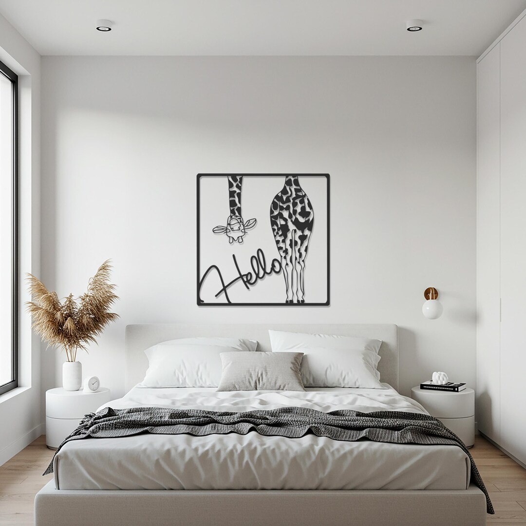 Hello Giraffe Metal Wall Art, Modern Animal Wall Decor, Playful Giraffe ...