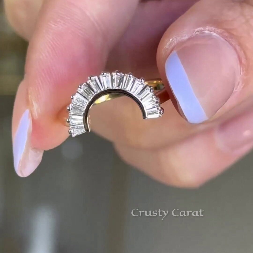 Lab Grown Wedding Band, Semi Bezel Set Sunflower Band, Chevron Style ...