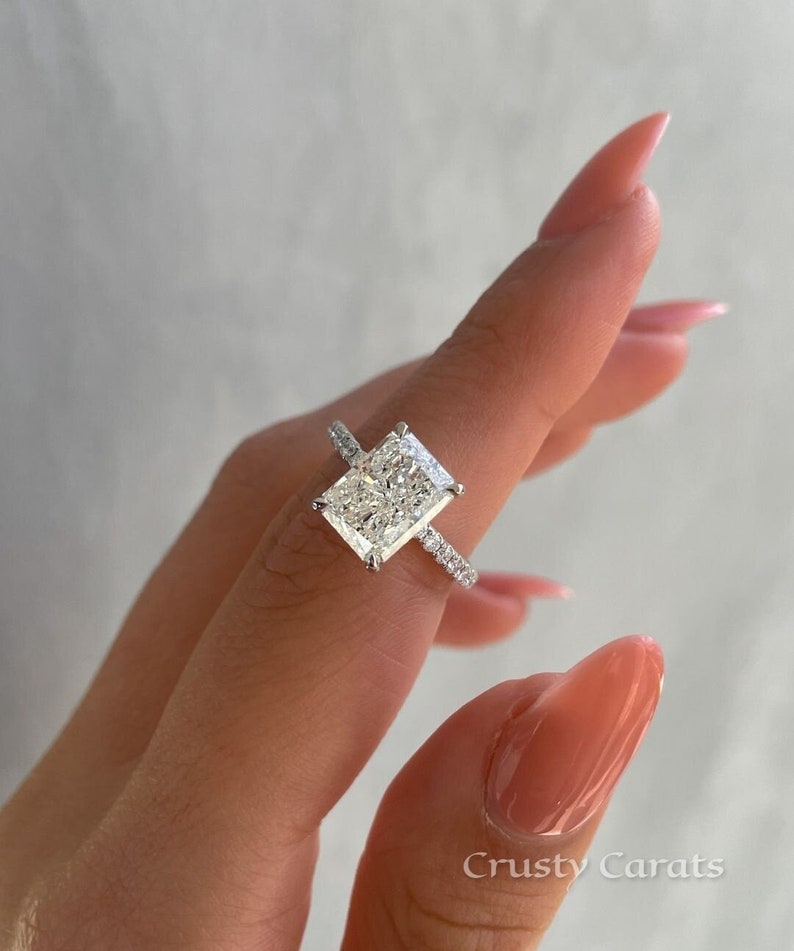 3 CT Crushed Iced Modified Radiant Cut Lab Grown Diamond Solitaire With ...