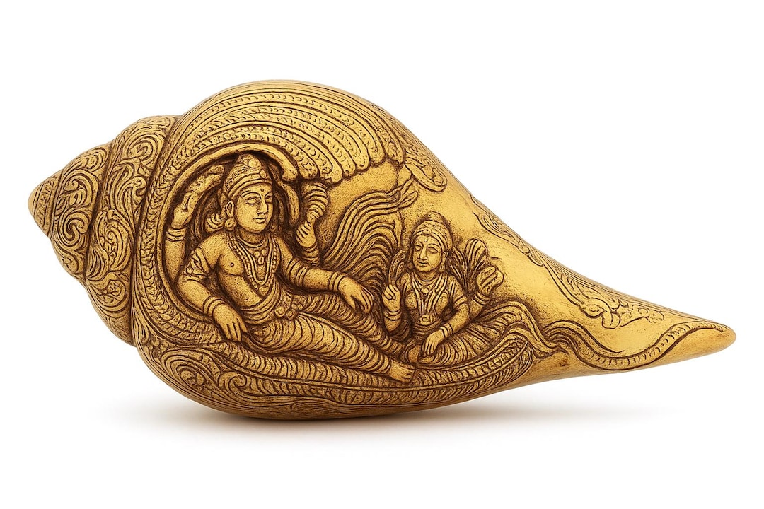Handcrafted Brass Carved Shankh | Vishnu Lakshmi Design | Pooja Shankh ...