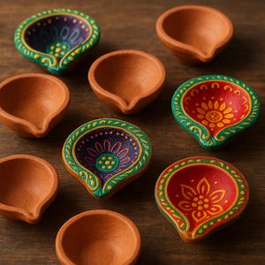 Handcrafted Clay Diya Set: Diwali Oil Lamps, Hand-painted & Plain - Etsy