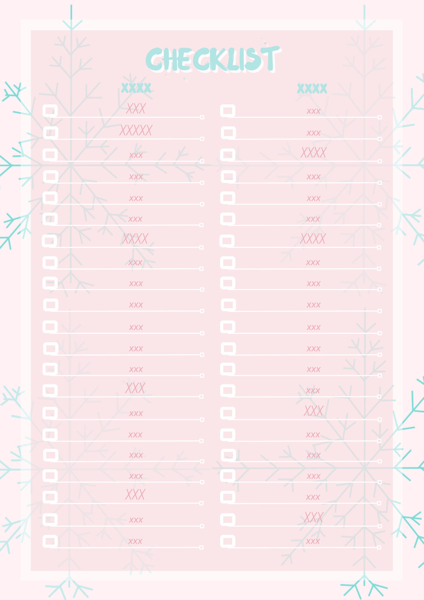 WINTER PASTEL CHECKLIST Checklist Template Bucket List Snowflake Theme ...