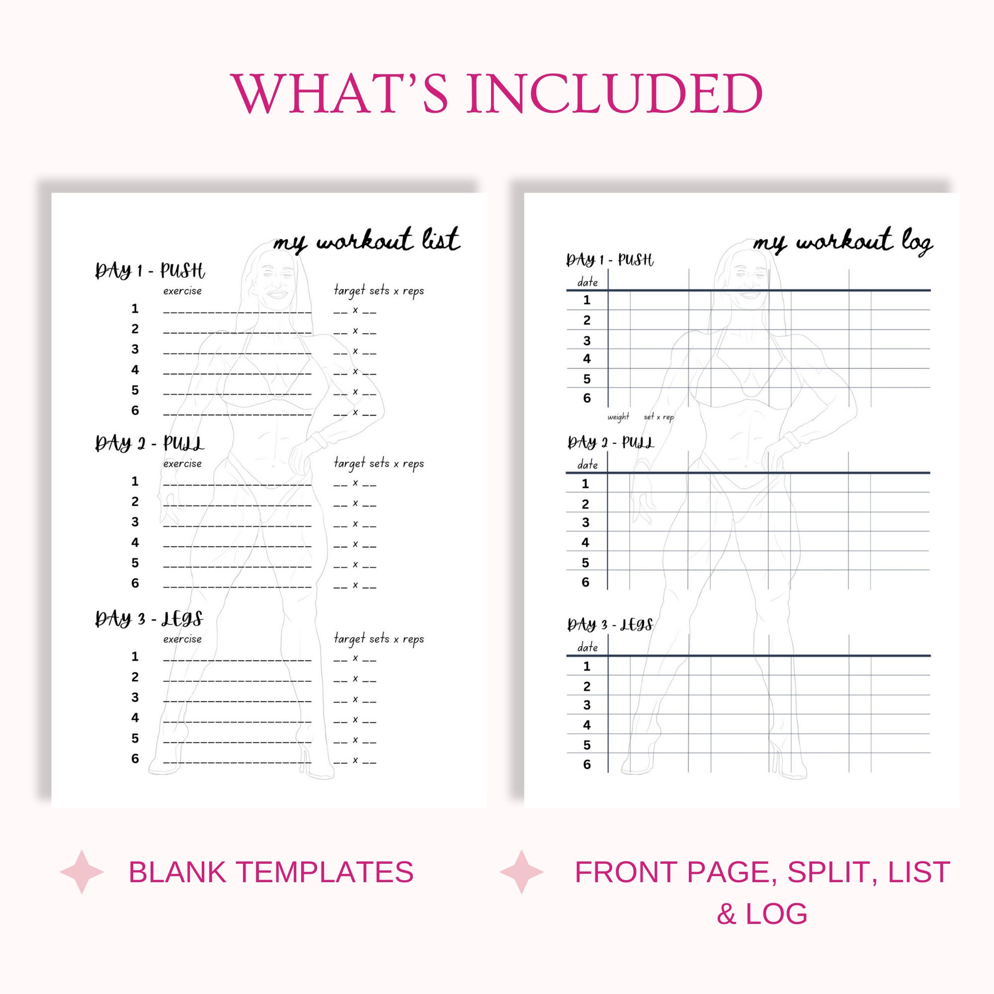 WORKOUT LOG Editable Template Split List & Log Woman Bodybuilder A4 ...