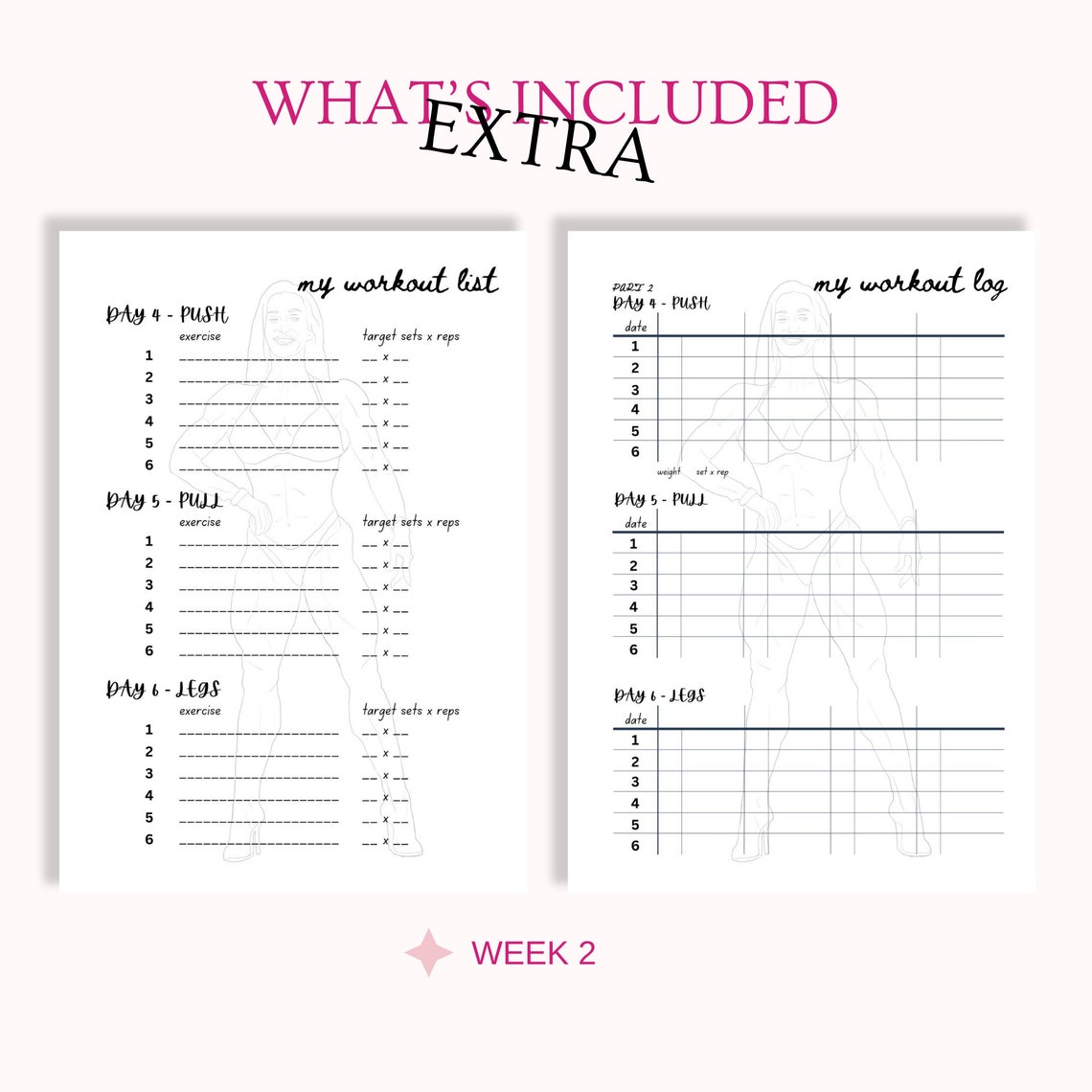 WORKOUT LOG Editable Template Split List & Log Woman Bodybuilder A4 ...