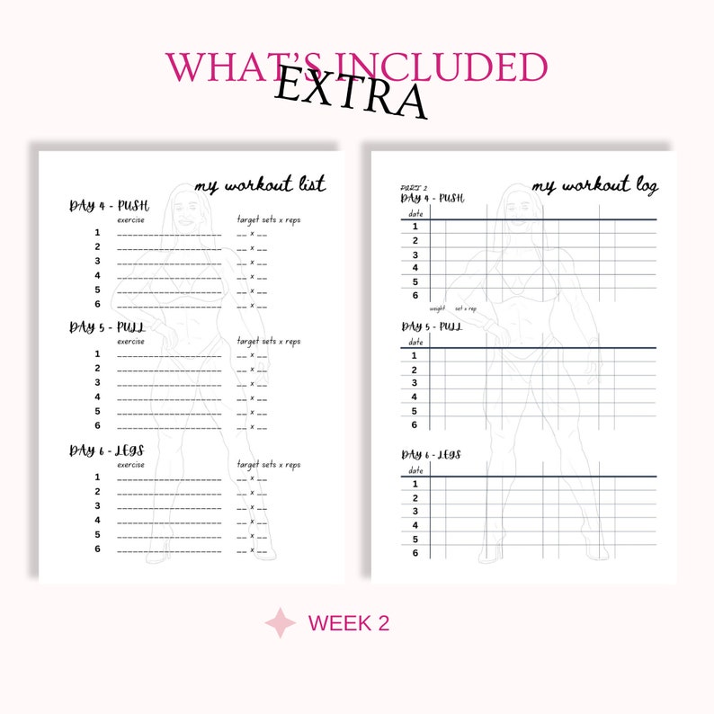 WORKOUT LOG Editable Template Split List & Log Woman Bodybuilder A4 ...