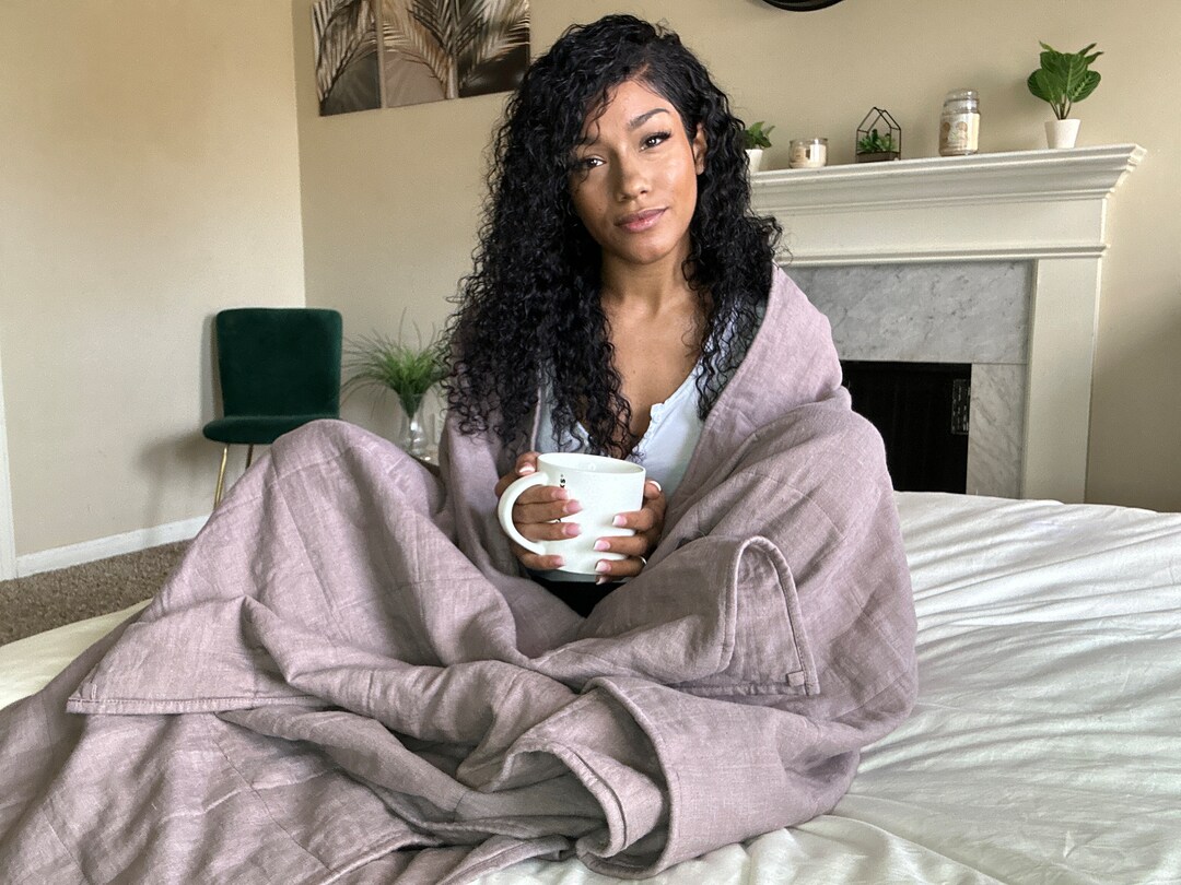 Weighted Blanket, Weighted Blanket Adult, Plum Colour, Blanket, 100% Natural Linen, Weighted ...