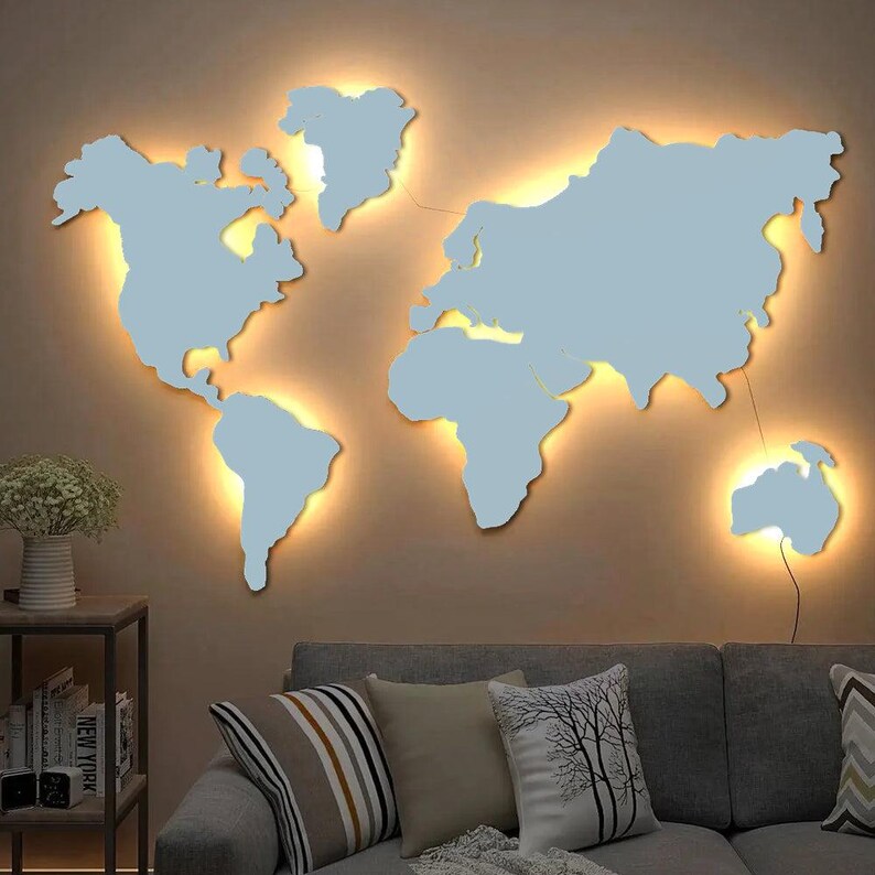 Luxurious World Map Backlit Wood Wall Décor / Night Light, Walnut ...