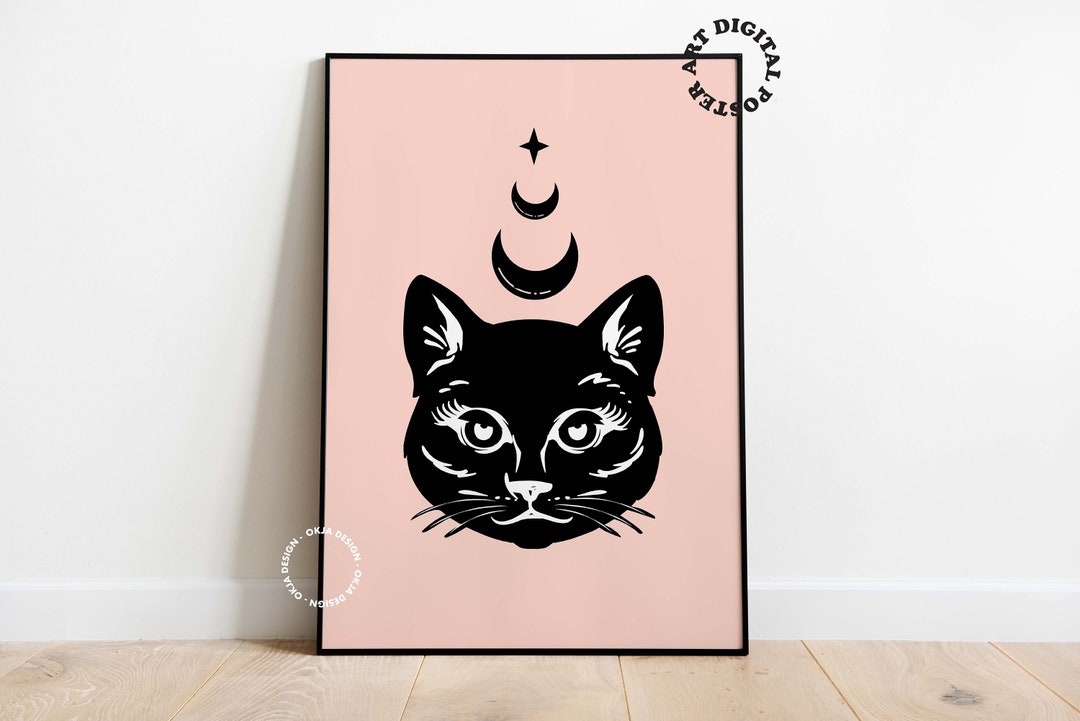Halloween Black Cat Pink Background Poster Digital Download - Etsy