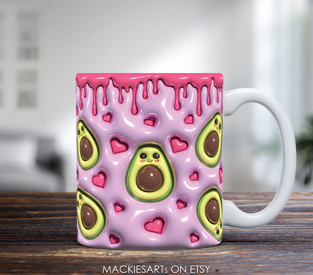 Avocado Mug Wrap, Avocado PNG, 3D Puff Mug Wrap, 3D Coffee Puffy Mug ...