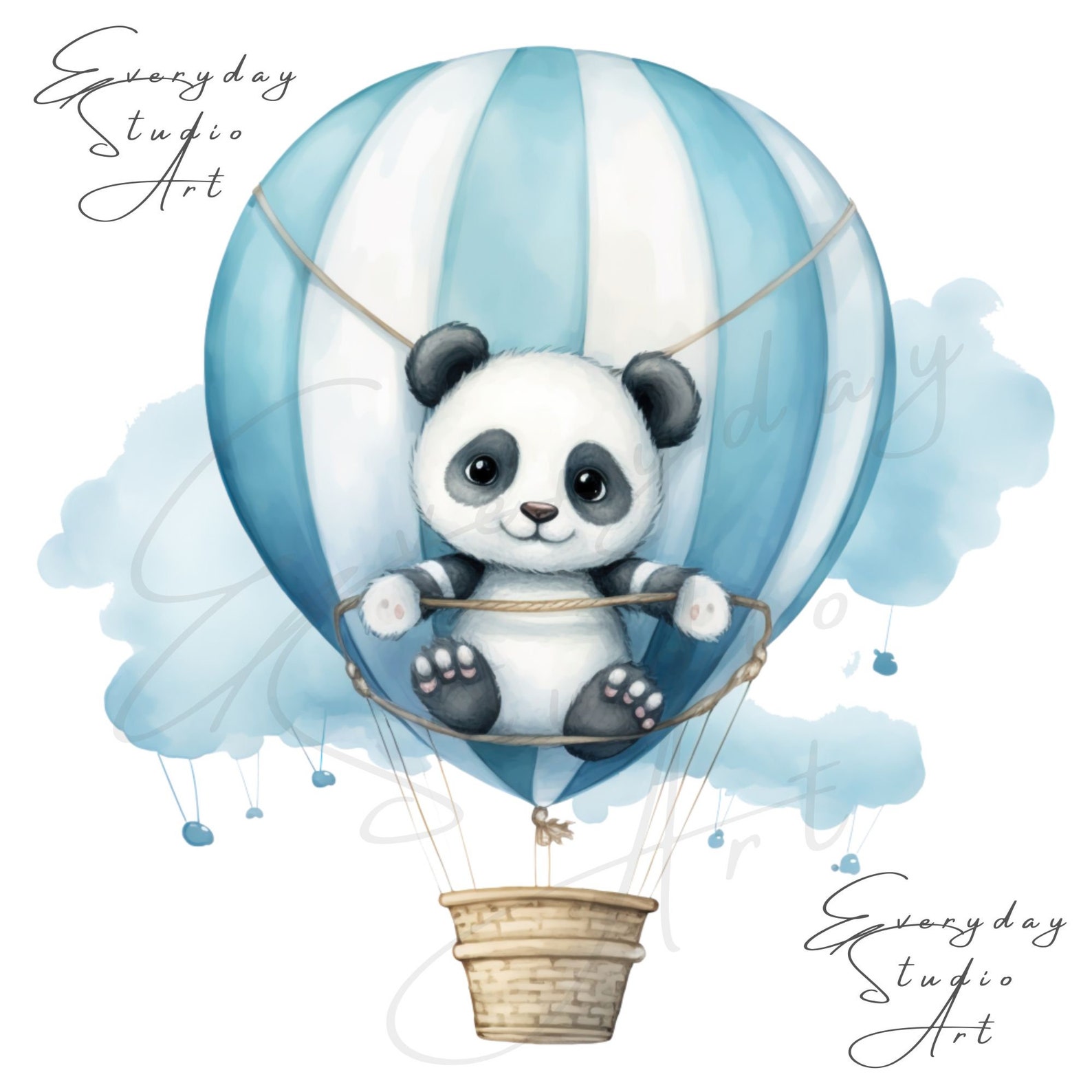 Cute Panda Watercolor Clipart, 1st Birthday Hot Air Balloon Clipart ...