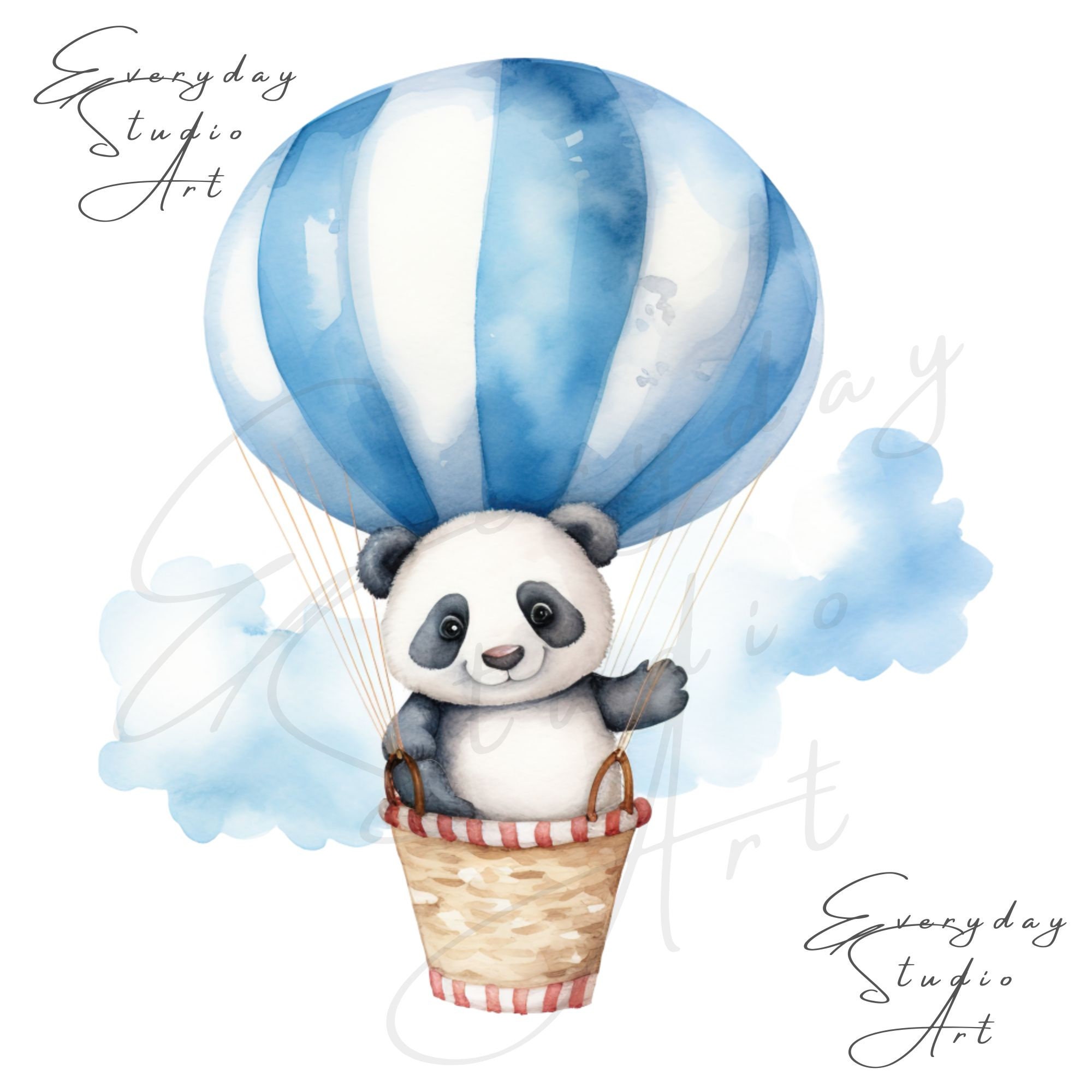 Cute Panda Watercolor Clipart, 1st Birthday Hot Air Balloon Clipart ...