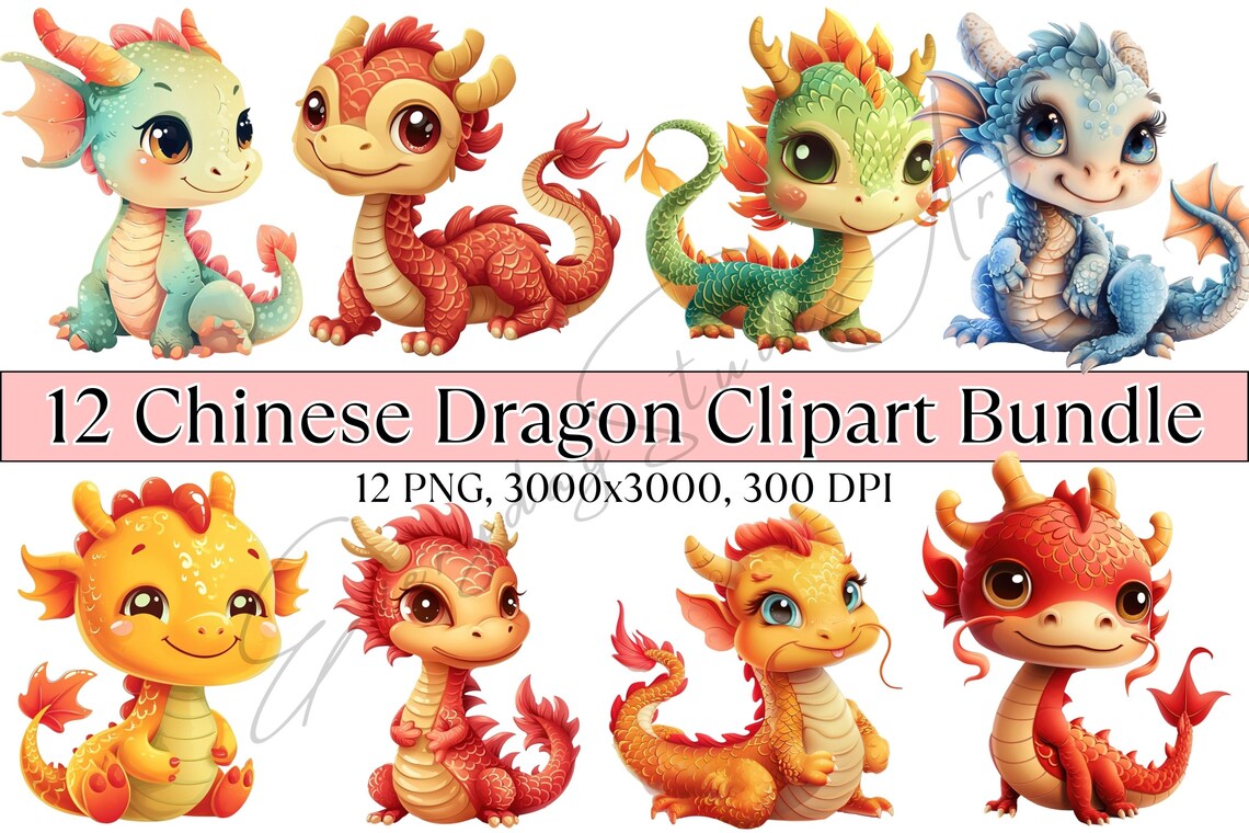 Red Chinese Dragon Clipart, 12 PNG Hight Quality, Digital Download ...