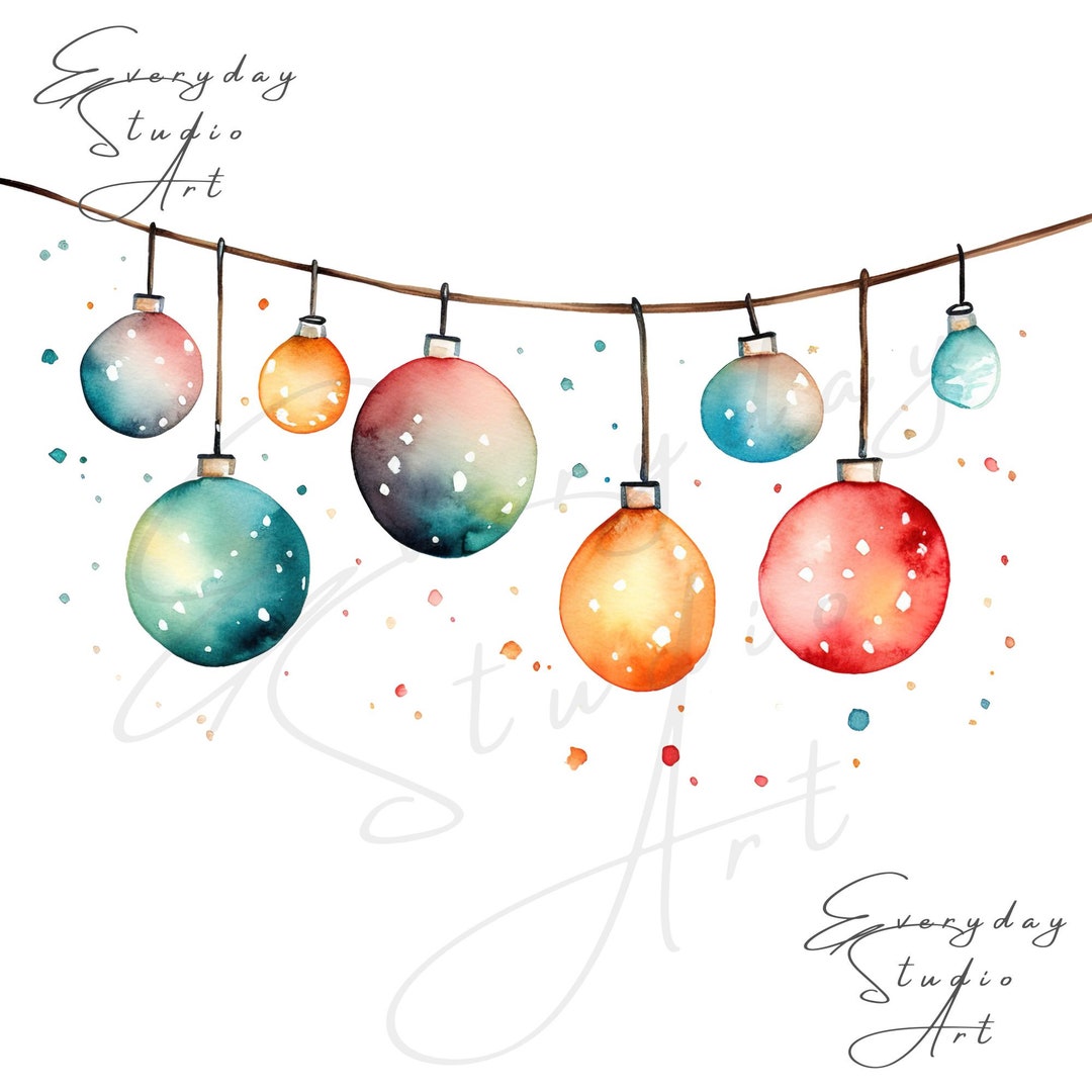 Christmas String Lights Watercolor Clipart, 12 PNG High Quality ...