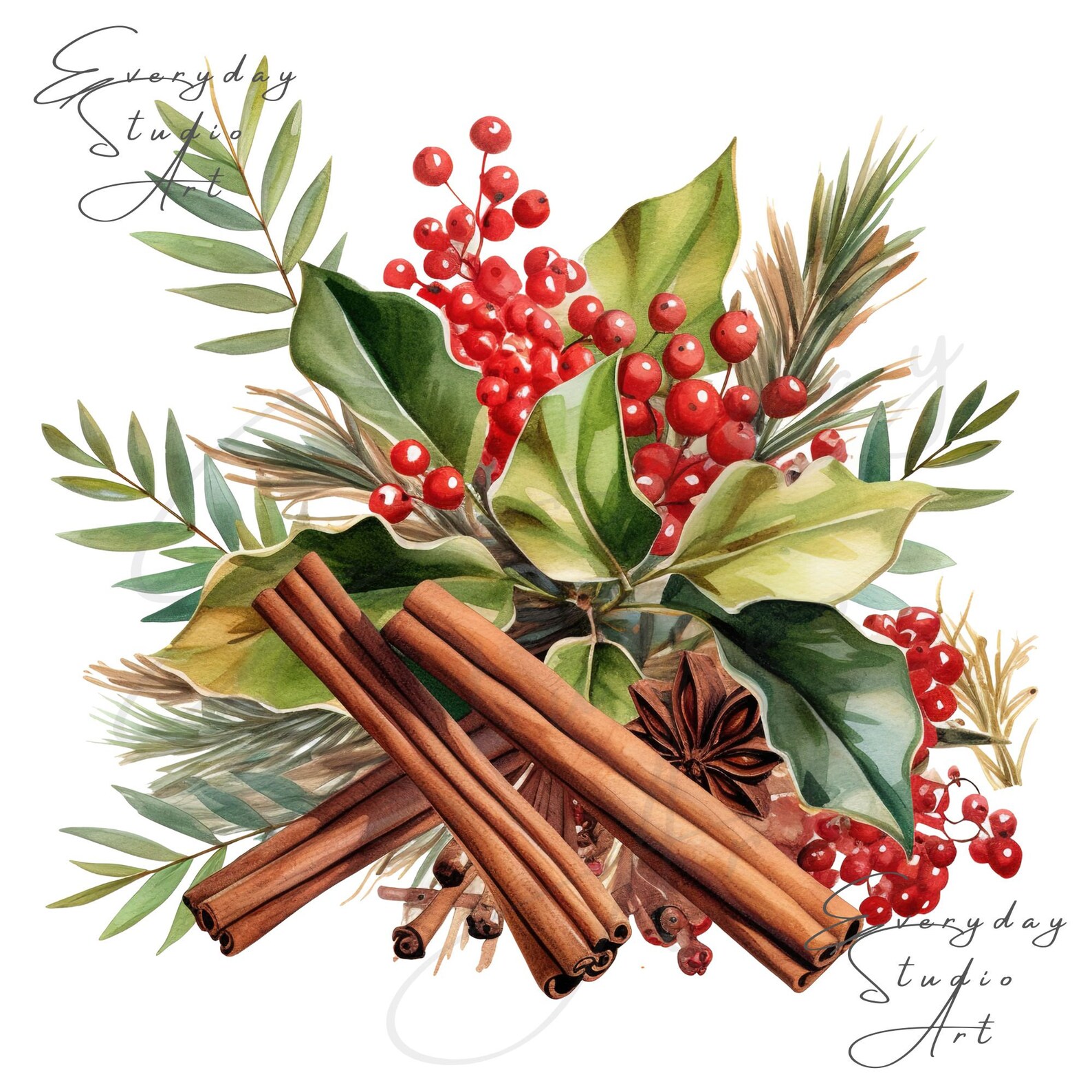 Christmas Potpourri Watercolor Clipart, 8 PNG High Quality, Pot Pourri ...