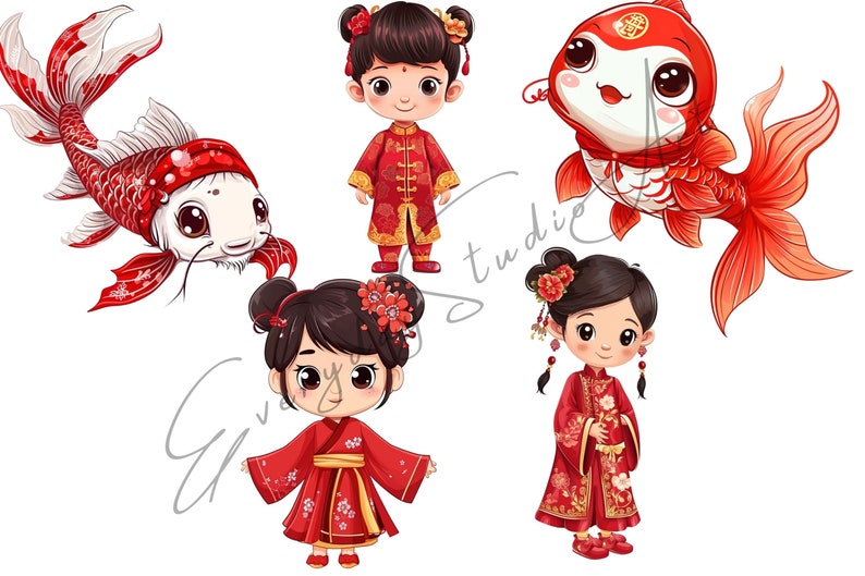 Cute Chinese New Year Clipart, 11 PNG Hight Quality, Digital Download ...