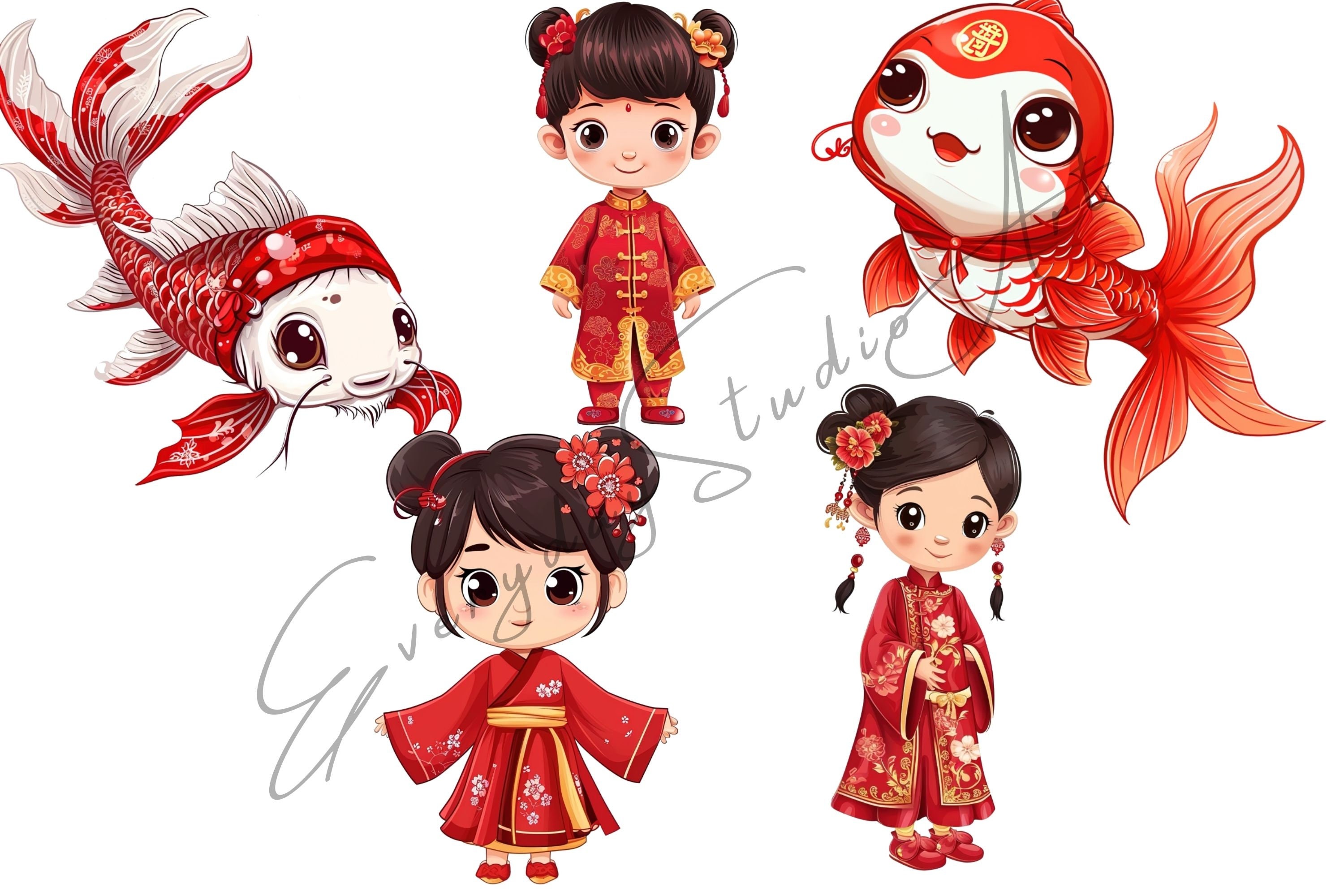 Cute Chinese New Year Clipart, 11 PNG Hight Quality, Digital Download ...