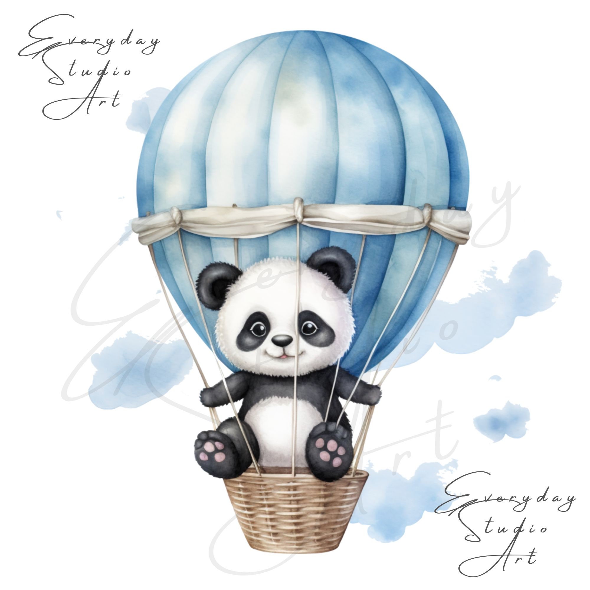 Cute Panda Watercolor Clipart, 1st Birthday Hot Air Balloon Clipart ...