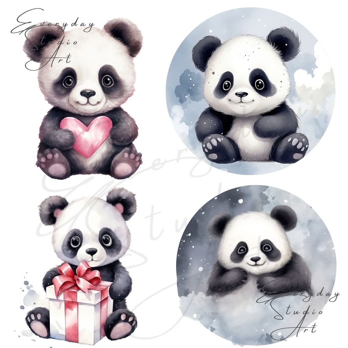 Cute Panda Watercolor Clipart, 1st Birthday Hot Air Balloon Clipart ...