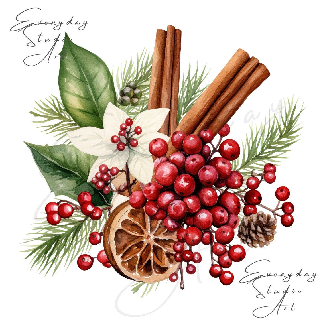 Christmas Potpourri Watercolor Clipart, 8 PNG High Quality, Pot Pourri ...