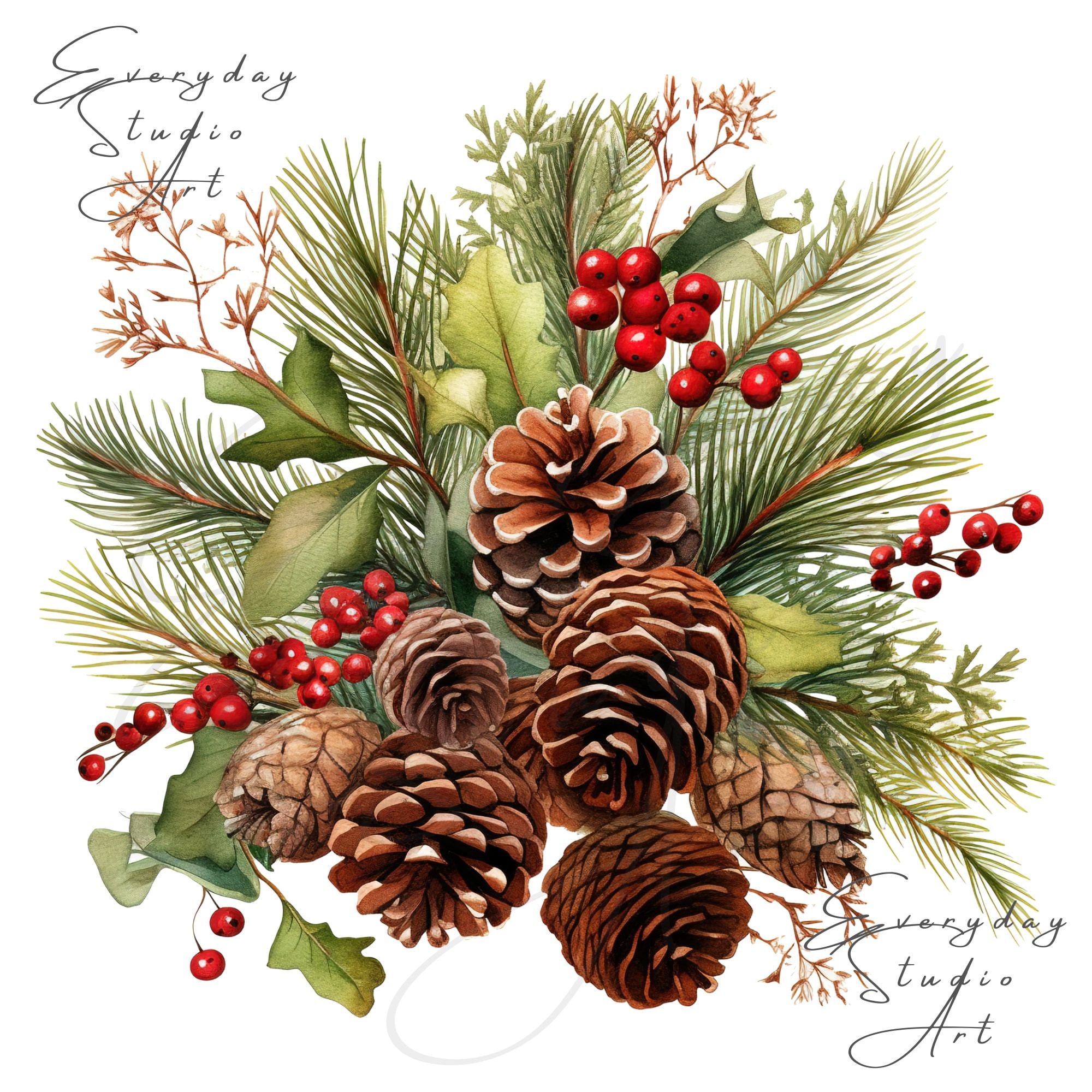 Christmas Potpourri Watercolor Clipart, 8 PNG High Quality, Pot Pourri ...